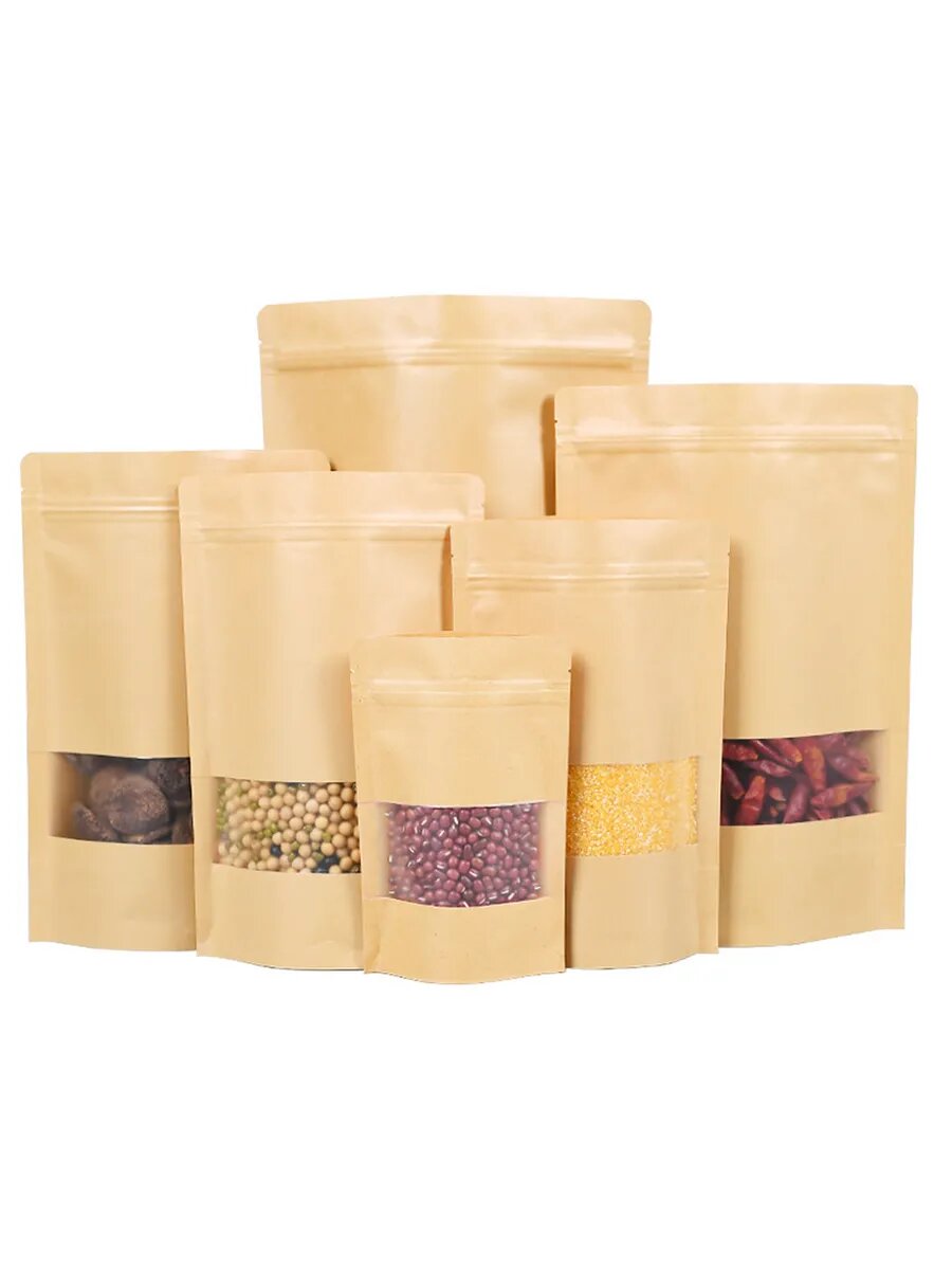 Крафт пакеты с окошком 50 шт 16*22 см