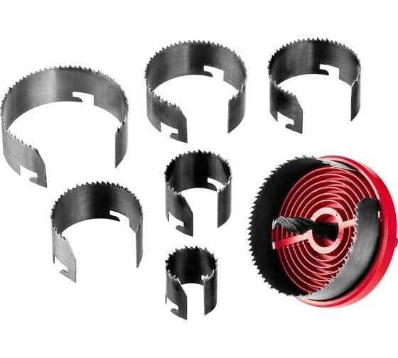 Пила кольцевая наборная Мастер (7 полотен; 26-63 мм; 18 мм) по дереву Зубр 29593-H7-18