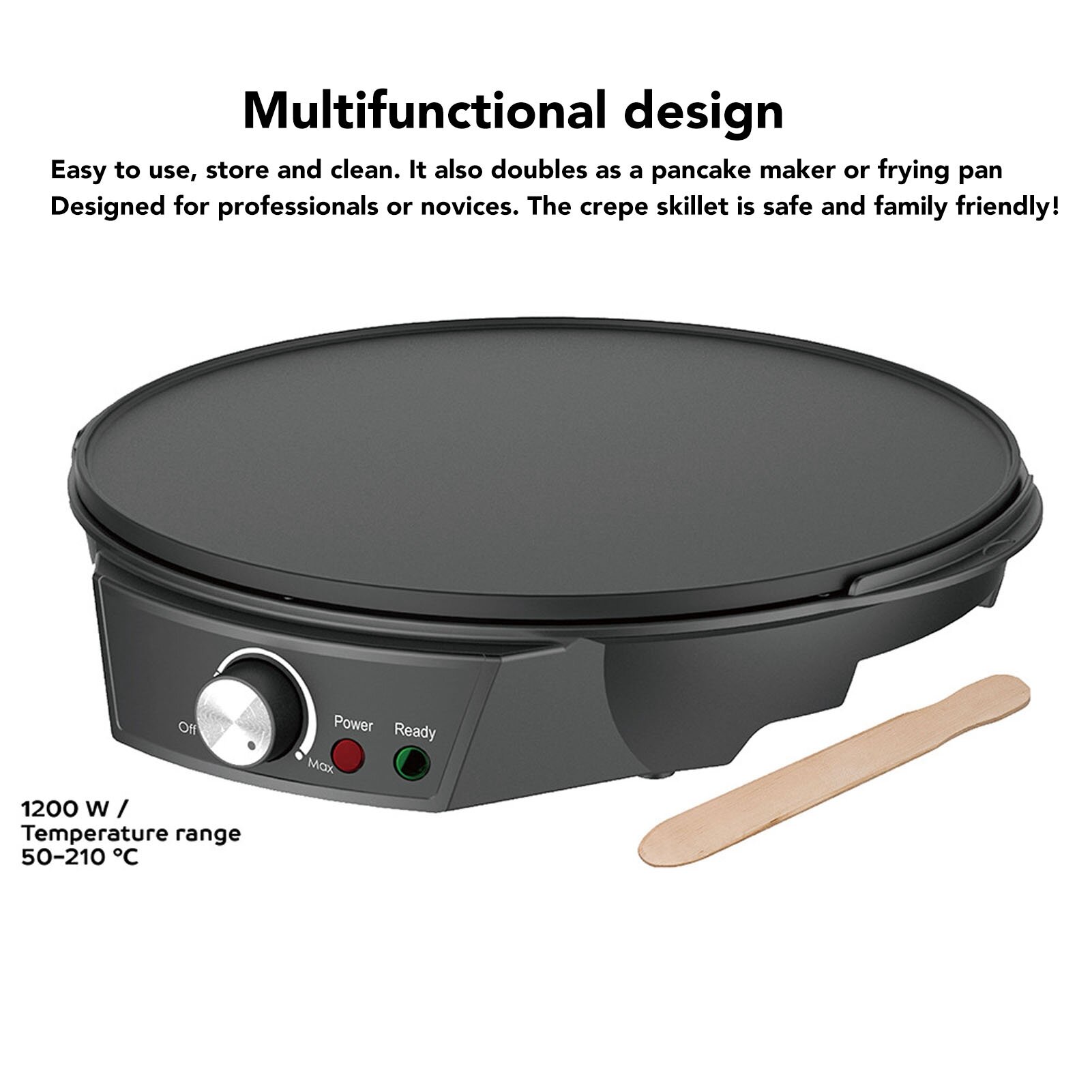 12-дюймовая электрическая блинница с регулировкой температуры, антипригарным покрытием, электрическая блинница, сковорода с лопаткой, разбрасыватель яиц, блины, вилка ЕС 220 В