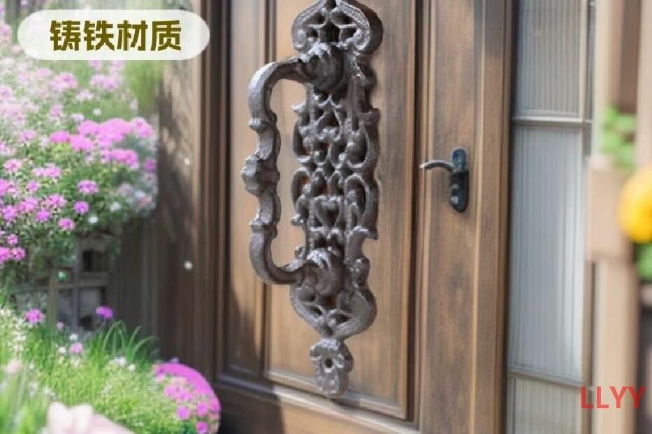 Кованая дверная ручка в винтажном стиле Чугунное литье Для сада и интерьера Размер 23.56.15.8 см Цвет черно-коричневый