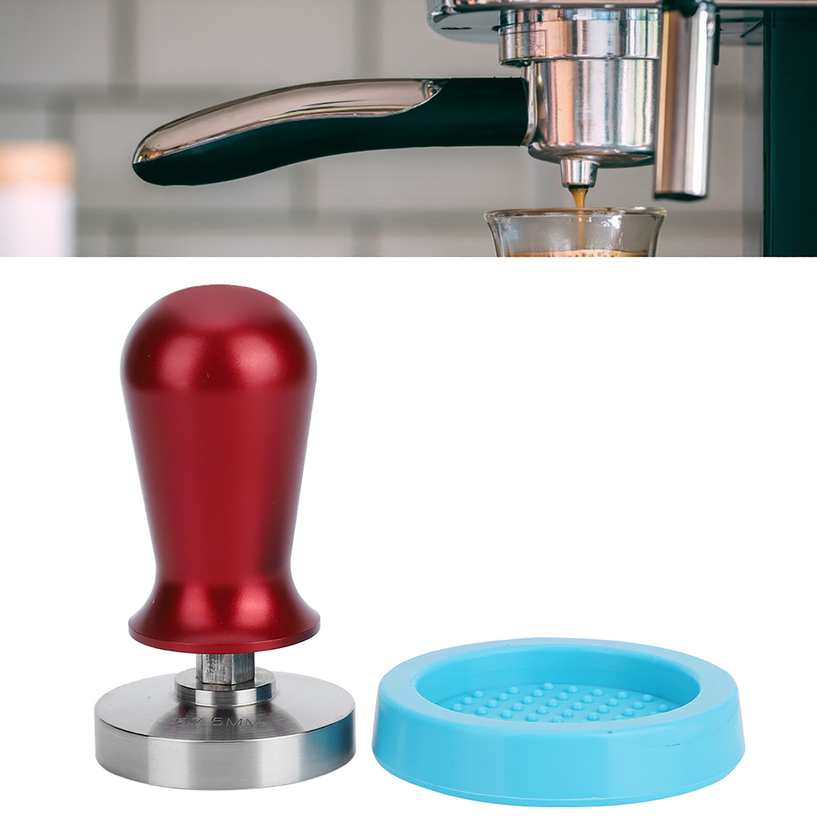 57,5 мм из нержавеющей стали, трамбовка для кофе, плоское основание, эластичный пресс для кофейных зерен, инструмент, кухонные принадлежности, красный