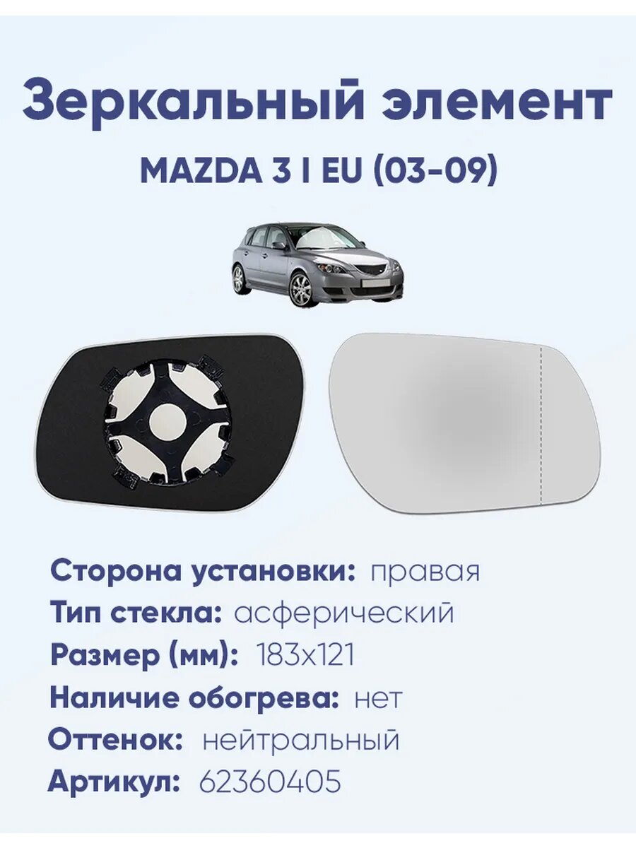 Зеркальный элемент правый MAZDA 3 I EU (03-09)A62360405