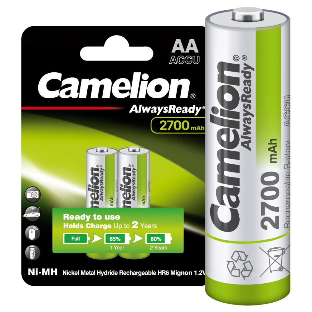 Аккумулятор Camelion "Always Ready", Ni-Mh, 2700 мАч, AA, предзаряженный, 2 шт