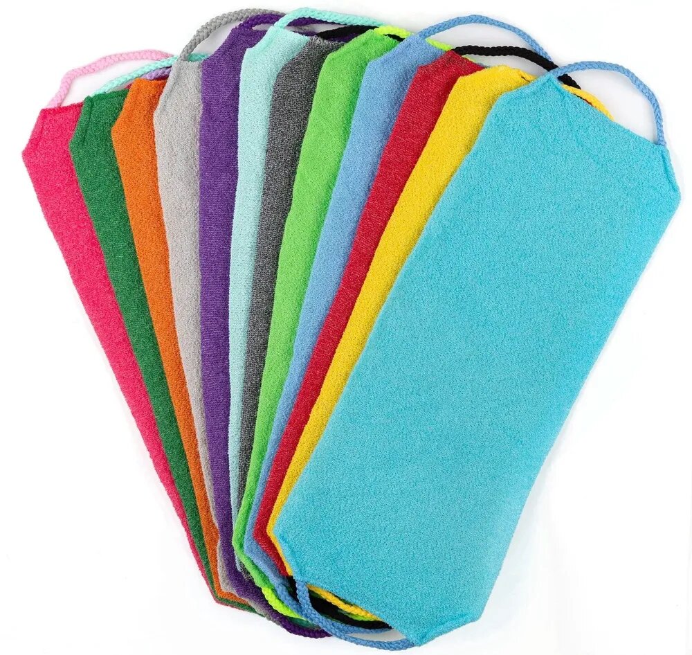 Мочалка для тела Японская жесткая с ручками для ванной, душа, бани, массажная, антицеллюлитная- Набор 3 штуки