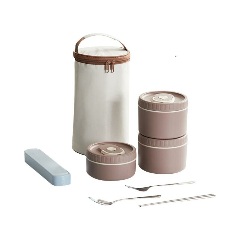 Многосекционный термоланчбокс из нержавеющей стали, - 2 больших и 1 маленький