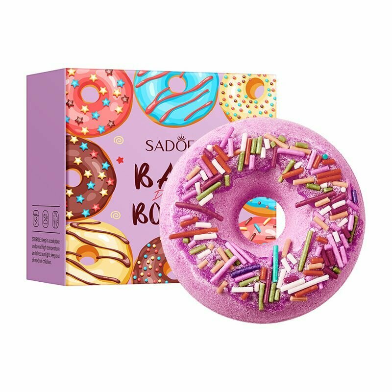 Бомбочка для ванны SADOER "Макарон-пончик", нежная очистка тела