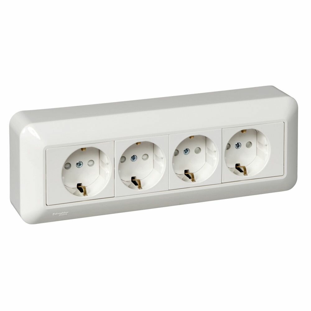 Blanca Розетка 4-ая с/з со шторками. О/П 16А, 250В, металл монтажная пластина RA16-411M-BI