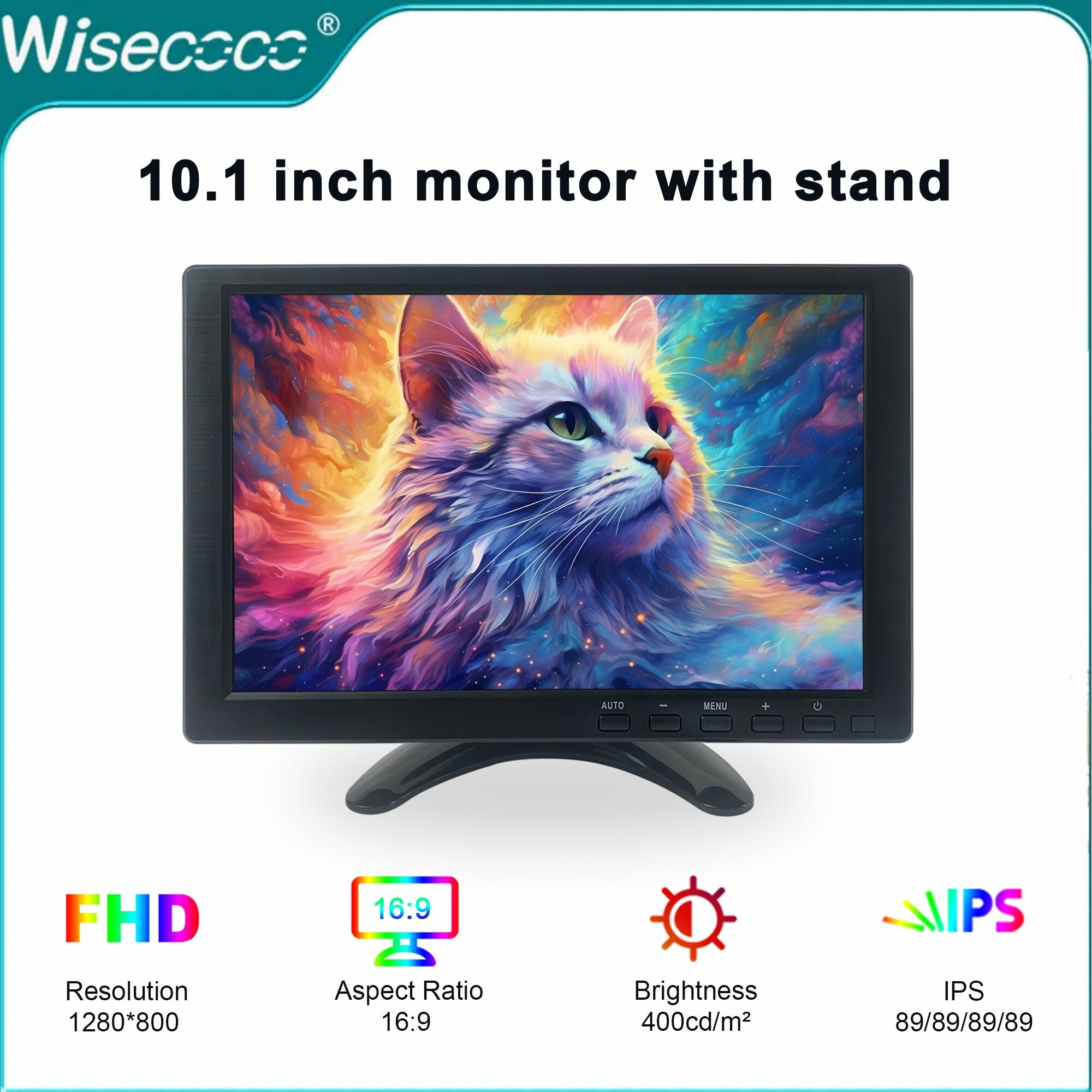 Wisecoco 10,1-дюймовый 1280*800 портативный монитор с подставкой динамик для ПК, Raspberry Pi, игры, Xbox, PS4, CCTV, автомобиль аудио видео монитор