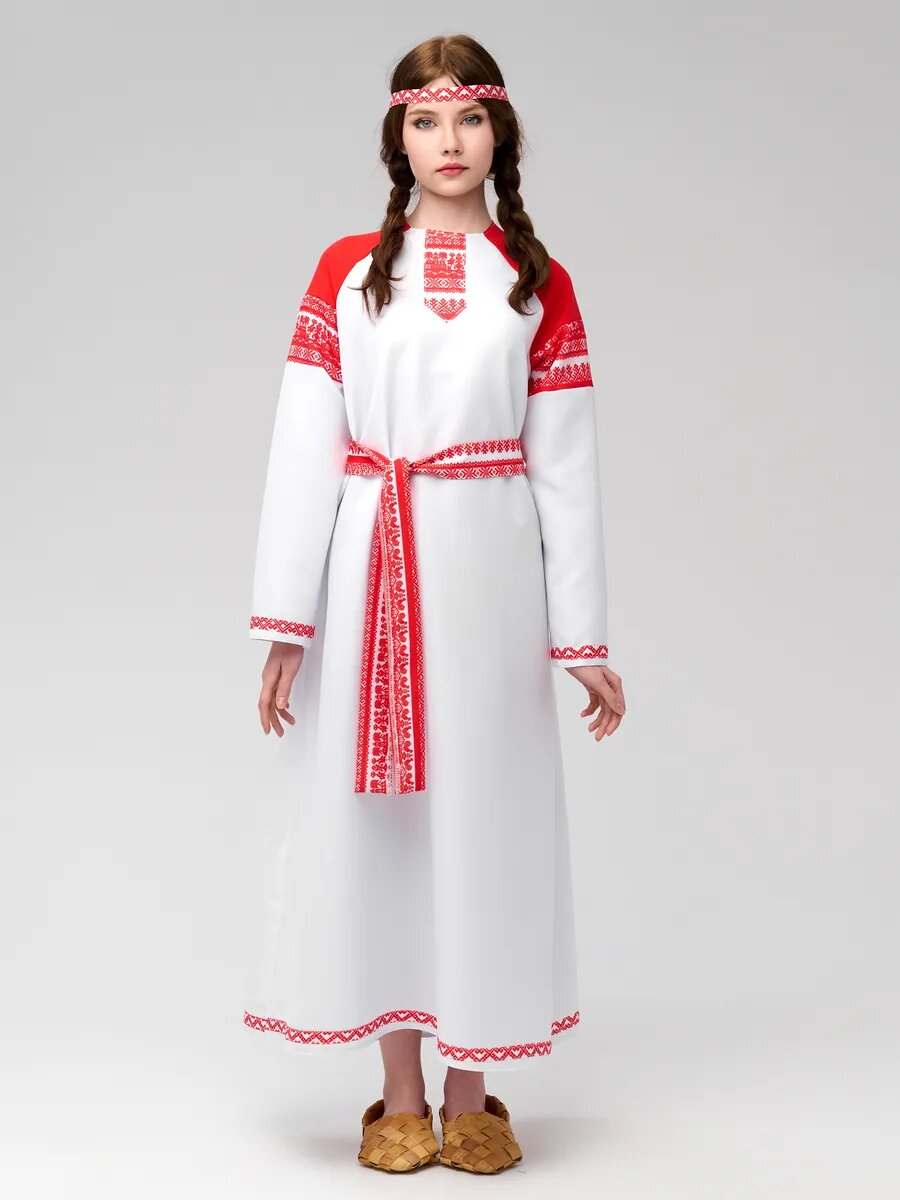 Русский народный костюм для девочки Покосная рубаха, белый, M (116-122 см)