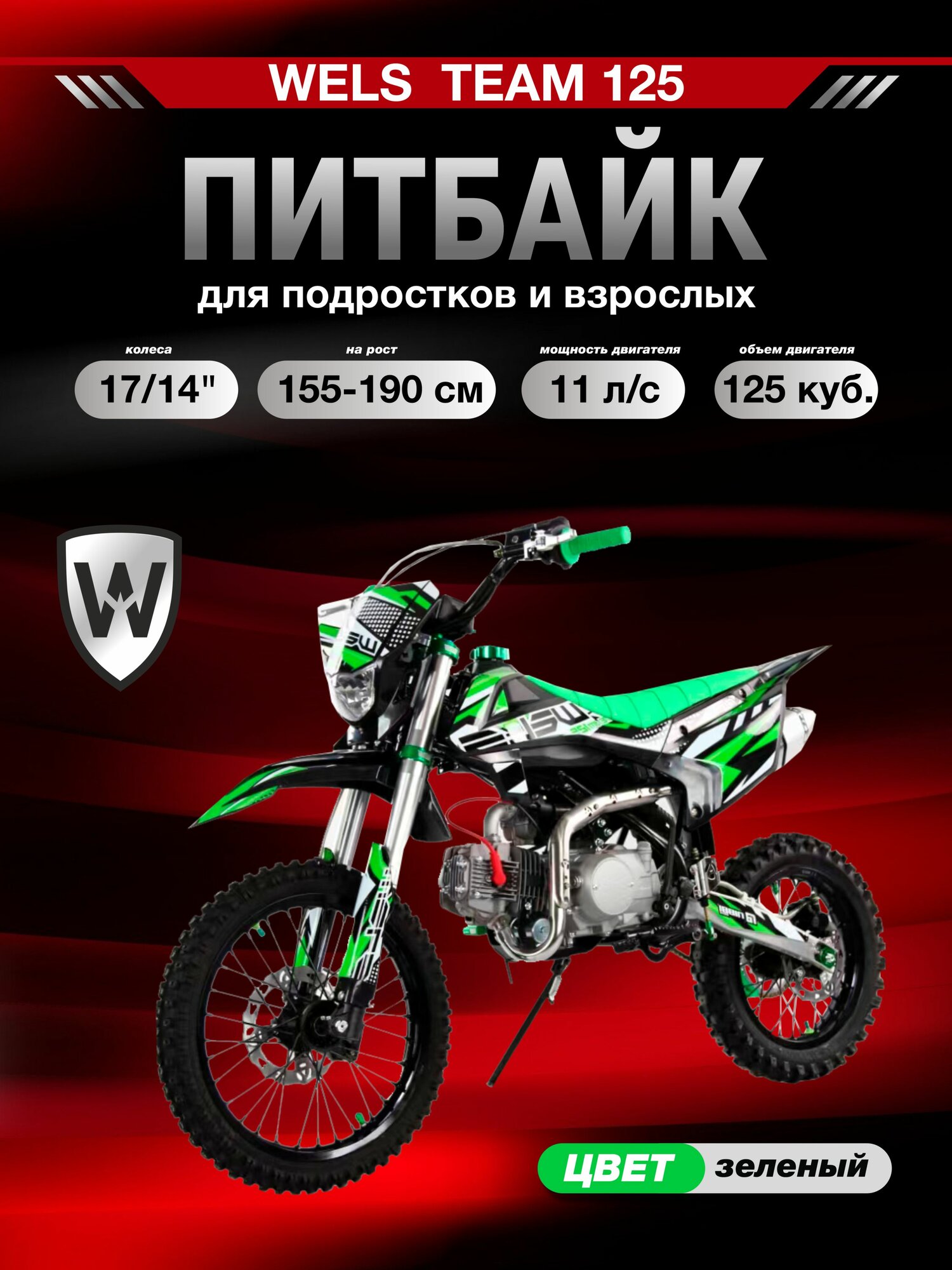 Питбайк WELS TEAM 125, зеленый