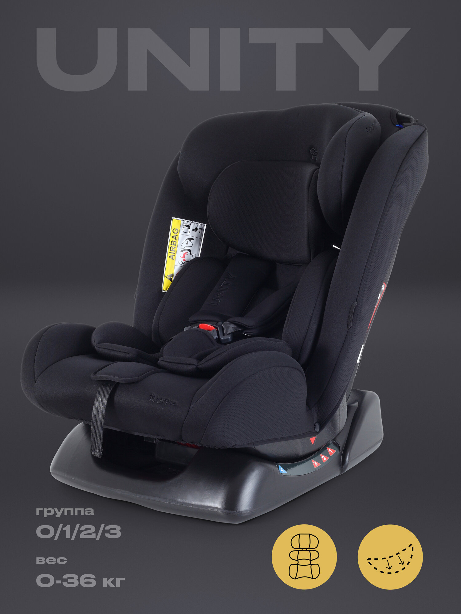 Автокресло Rant basic ZY26 Unity Next Black группа 0+-1-2-3 (0-36 кг)