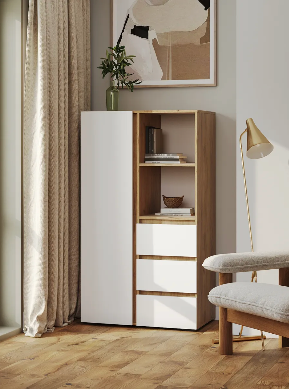 Шкаф-стеллаж Хелен ШК-03, дуб крафт, с открытыми полками — компактный и универсальный шкаф для дома