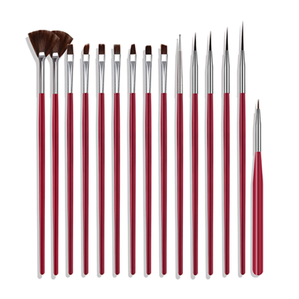 Набор кистей для ногтей 15шт для дизайна ногтей, кисти для нанесения UV-геля, строительных кистей для ногтей, набор инструментов для маникюра, цвета: Розовый, Белый, Черный, Розово-красный, материал: Нейлоновое волокно, ABS