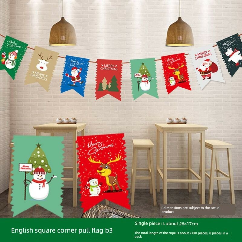 Рождественские украшения, магазин, макет сцены с флагом, тянущий цветок, Рождественская елка, атмосфера детского сада,