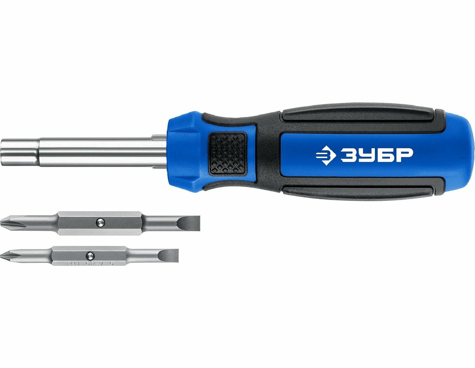 Комбинированная отвертка ЗУБР Профессионал 6 в 1 с хранением бит в рукоятке из хромованадиевой стали