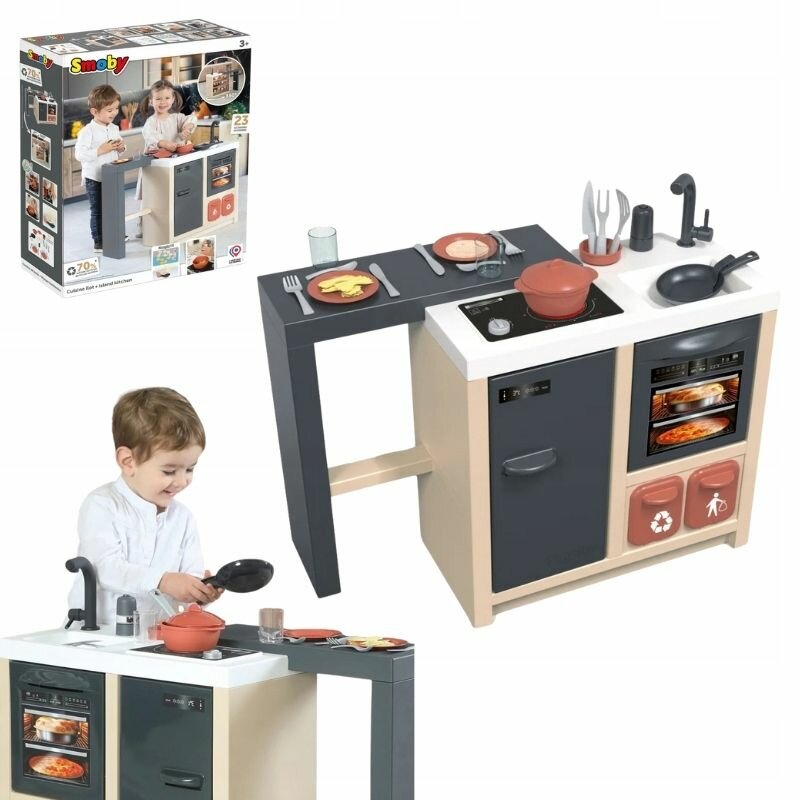 Игровой набор Smoby - Игрушечный кухонный остров с духовкой, мойкой и холодильником + аксессуары - Смоби 312601