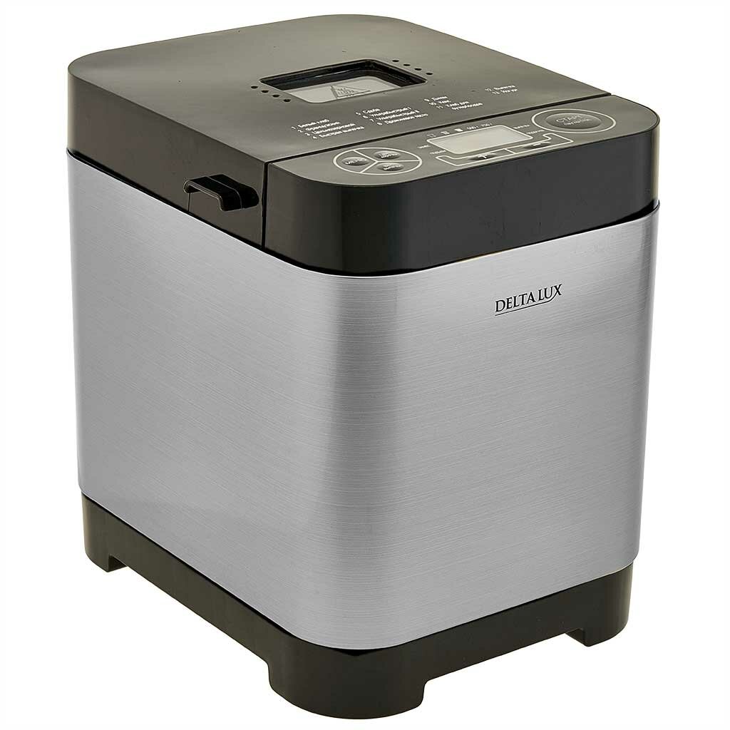 Хлебопечь электрическая 500 Вт, 500/750 г, 13 программ DELTA LUX DL-8008В серебристая с черным