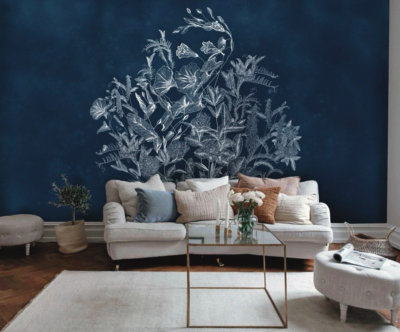 Обои бесшовные "Луговая нежность" синий №7 (ширина 2550мм х длина 3000мм)