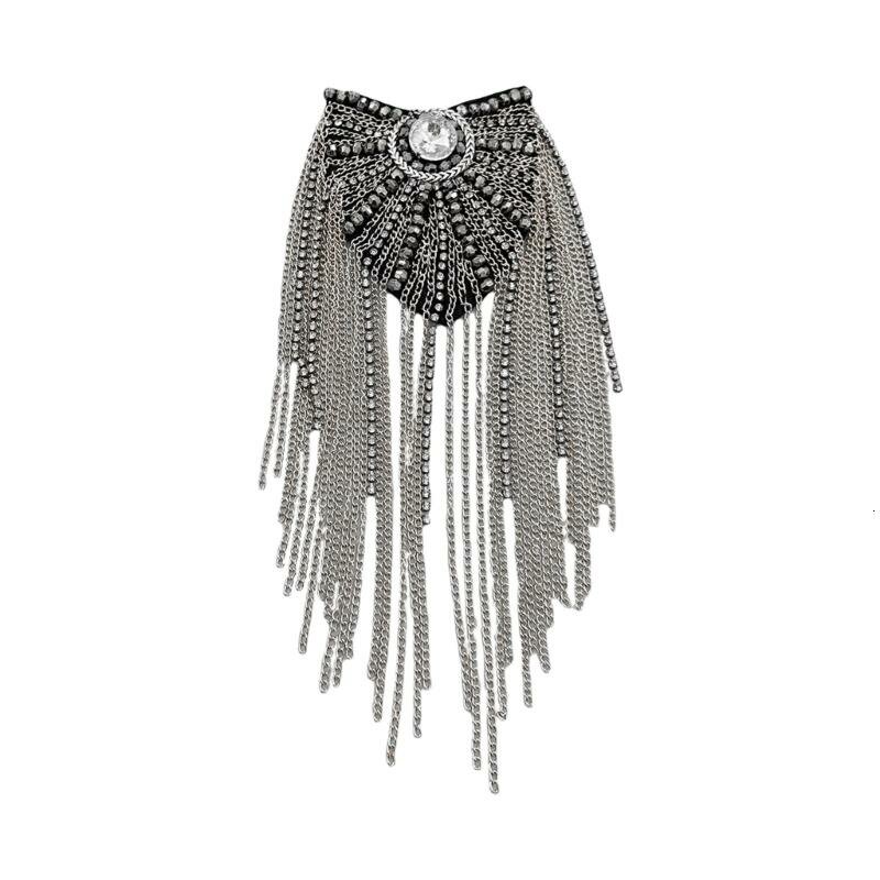 Панк-брошь с кистями и стразами, серебро - 1 штука