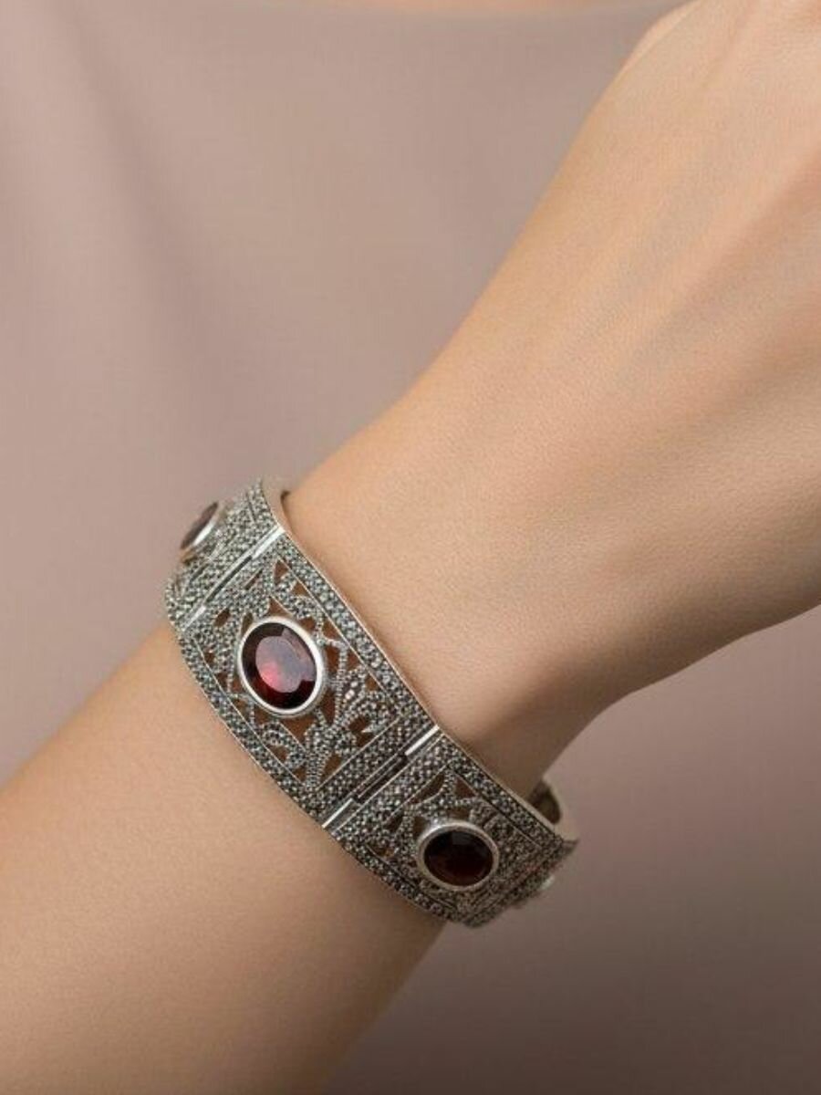 Браслет, серебро, 925 проба, гранат, марказит