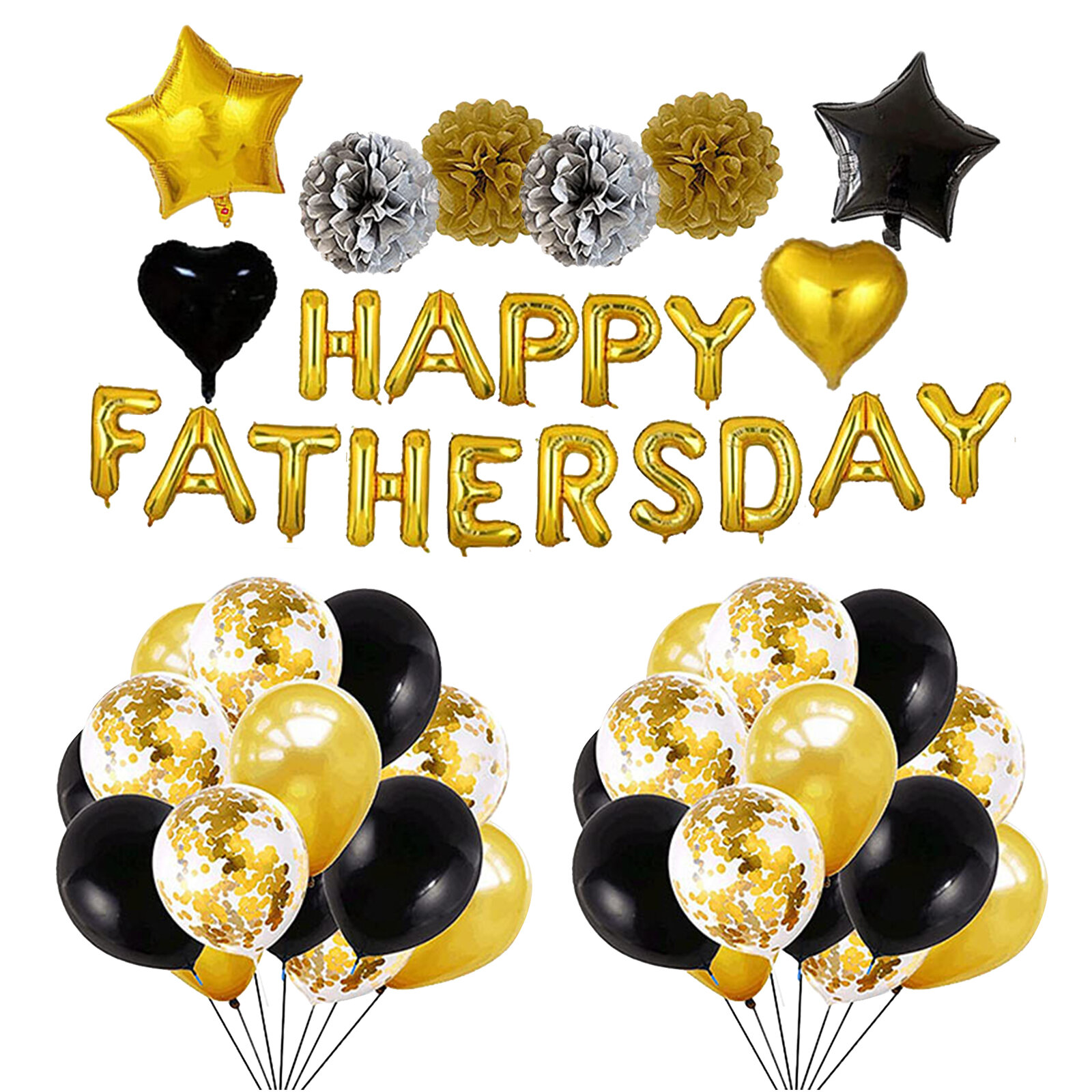 Набор для украшения вечеринок Fathers Day 46 штук, шарики с золотыми и черными пайетками, фольгированные шарики, помпоны, материалы для вечеринок, для праздников, украшения вечеринок, цвет черный и золотой, материал алюминиевая фольга, размер упаковки
