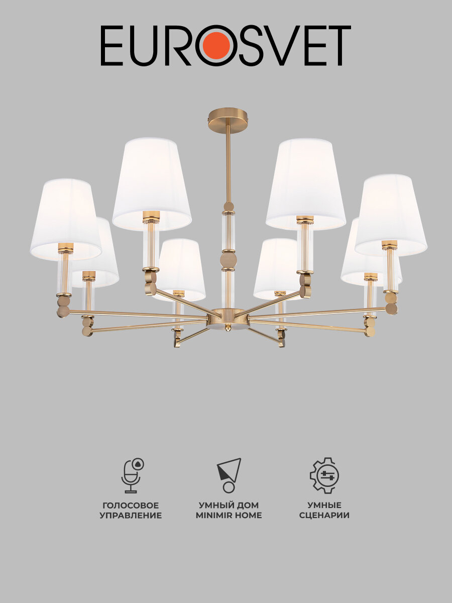 Умная люстра / Потолочный светильник с управлением по WI-FI Eurosvet Conso 60145/8 Smart Умный дом, 8 ламп, латунь, IP20
