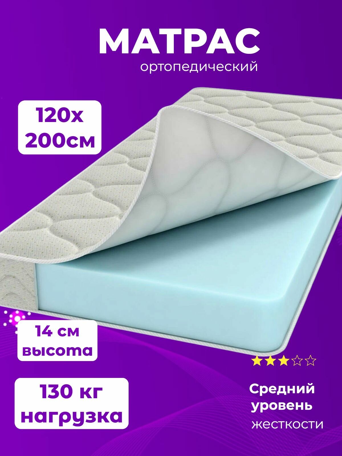 Матрас беспружинный 120x200 см ППУ (14 см, средняя жесткость)