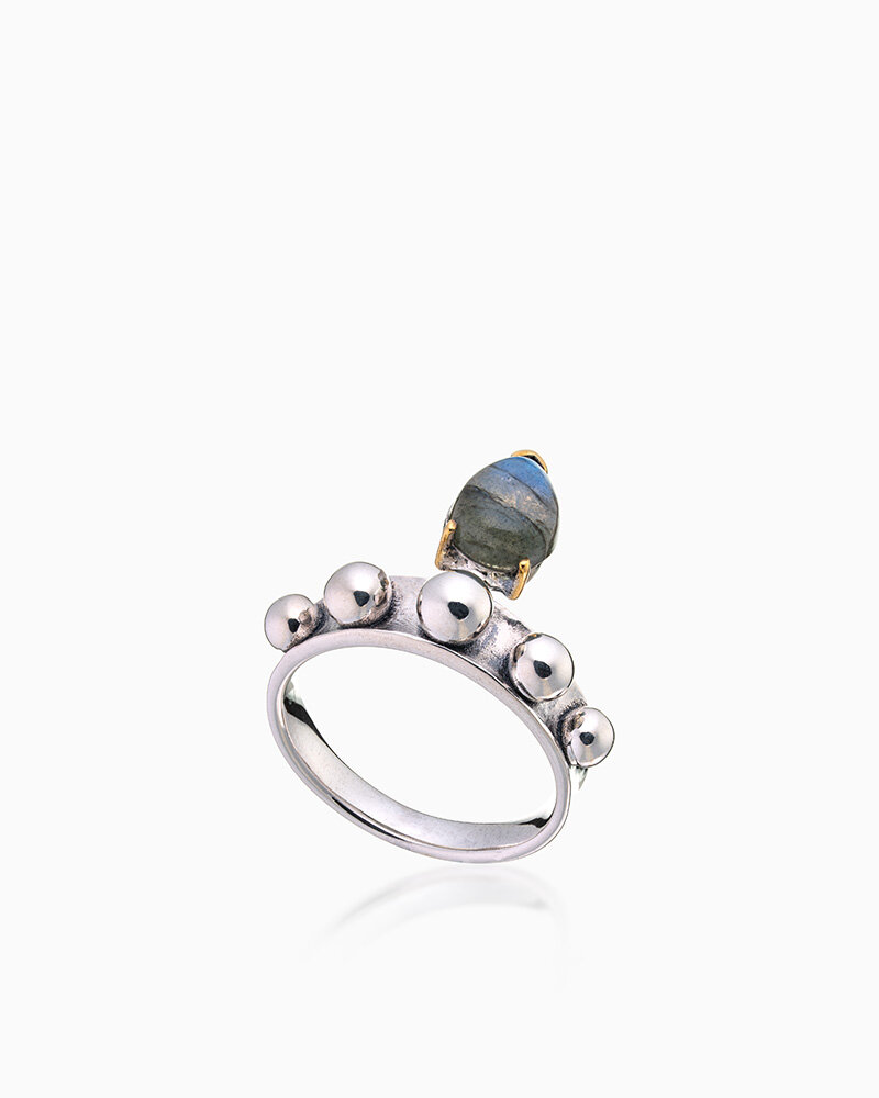 Кольцо, серебро, 925 проба, чернение, лабрадорит