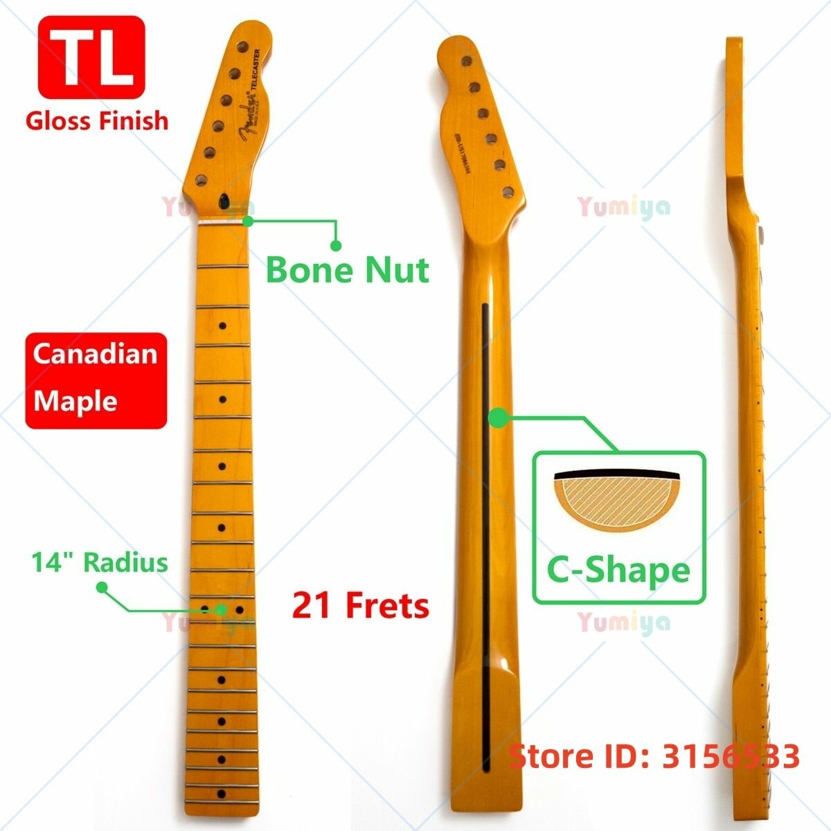 Гриф электрогитары Fender Telecaster с 21 ладом, Кленовый гриф, Глянцевая отделка, Аксессуары для гитары