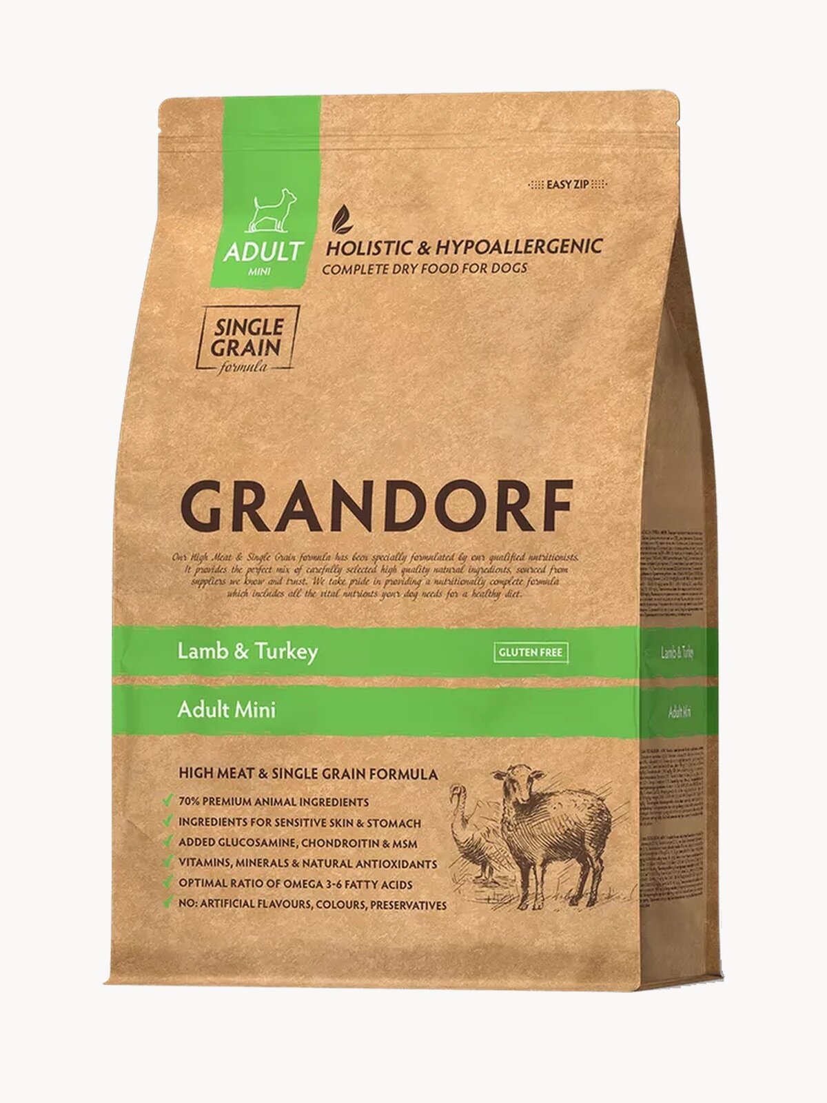 Сухой корм Grandorf Lamb & Turkey Mini для взрослых собак мини пород Ягненок и индейка, 1 кг.