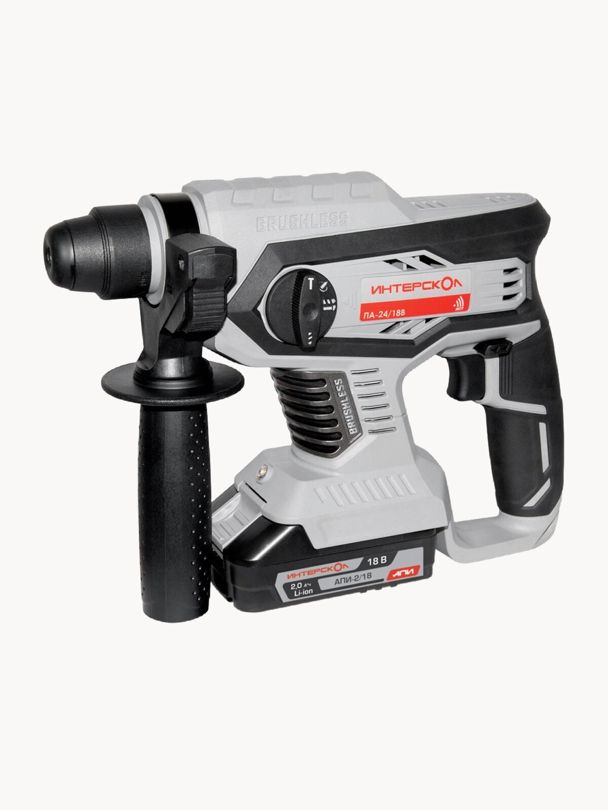 Профессиональный аккумуляторный бесщеточный перфоратор ИНТЕРСКОЛ ПА-24/18В АПИ, кейс, 1 аккум. 4Ач, ЗУ, 579.4.1.70