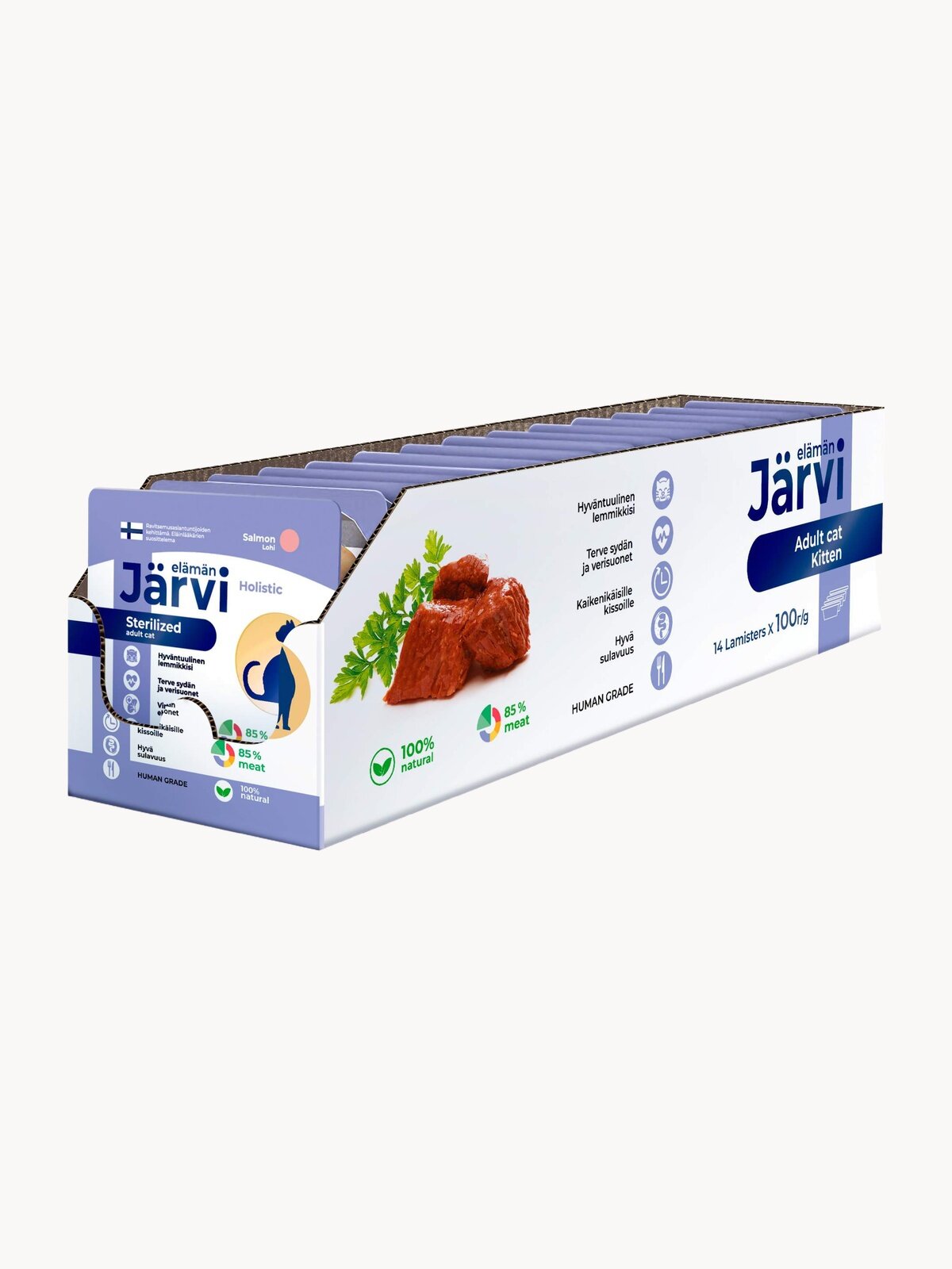 Влажный корм Jarvi мясной паштет для стерилизованных кошек с лососем, 100 г х 14 шт.