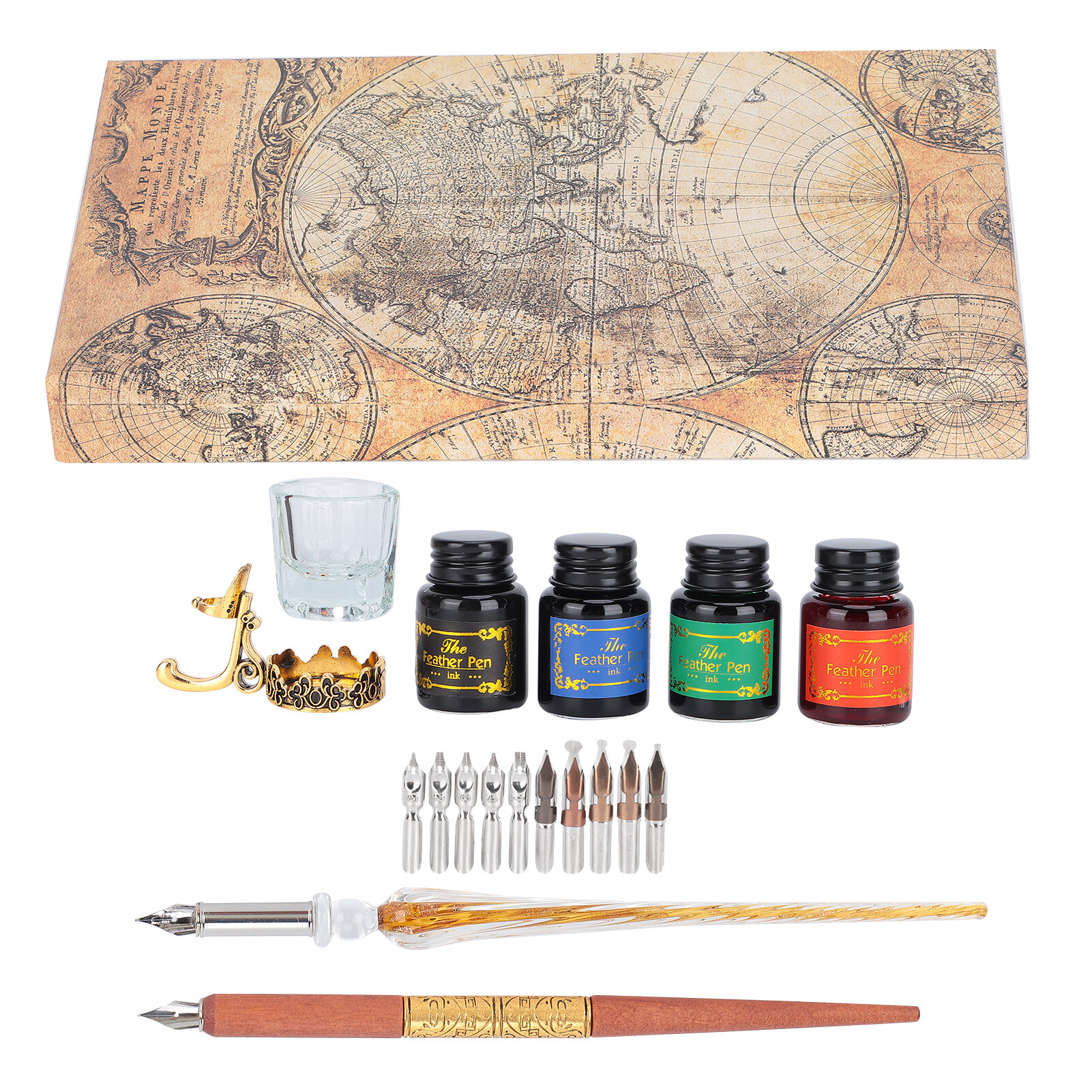 Комплект Dip Pen 24x13.5x4,3 см. Плоские круглые лаки с держателем чернила для написания каллиграфии рисования (SP249045 Цвет огня (стеклянная ручка стержня))