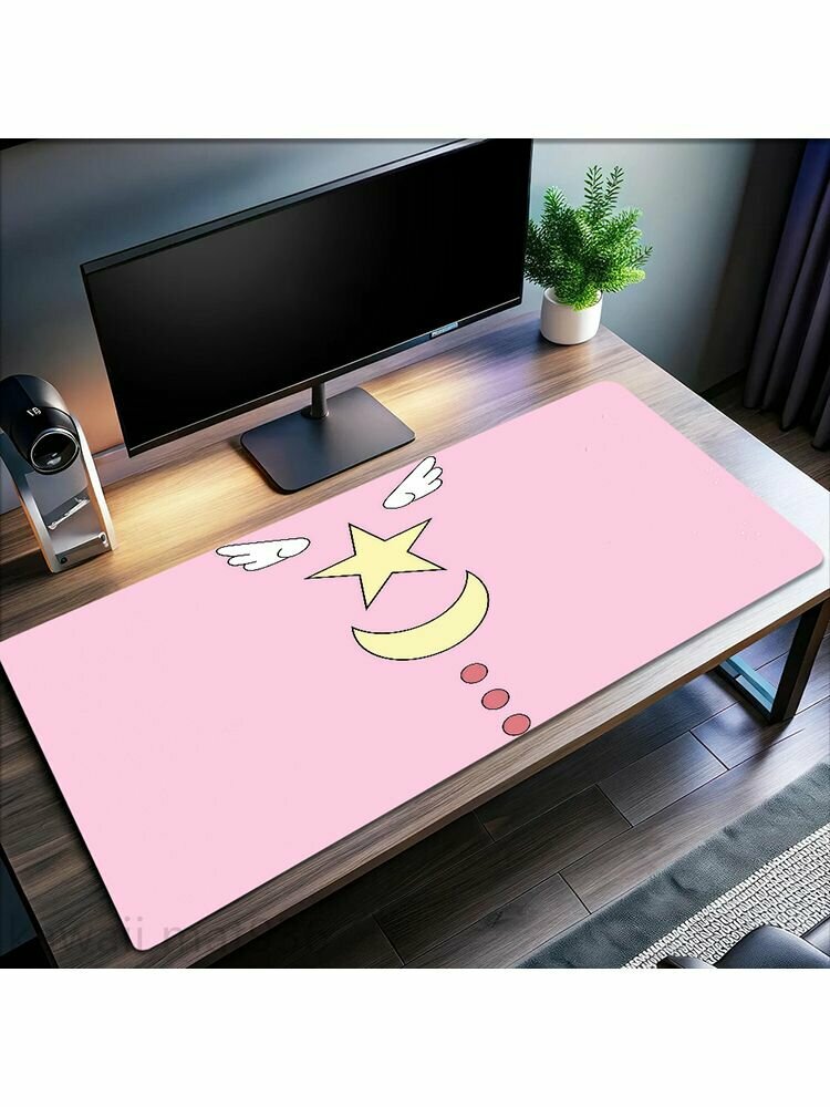 Коврик "Card Captor", для игровой клавиатуры и мыши, нескользящий, кремовый/светло-розовый/белый