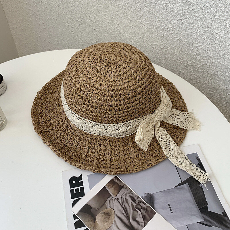 Темпераментная соломенная шляпа знаменитостей в Интернете, женская кружевная пляжная новая праздничная соломенная шляпа в японском стиле, маленькая свежая соломенная шляпа от солнца, летняя