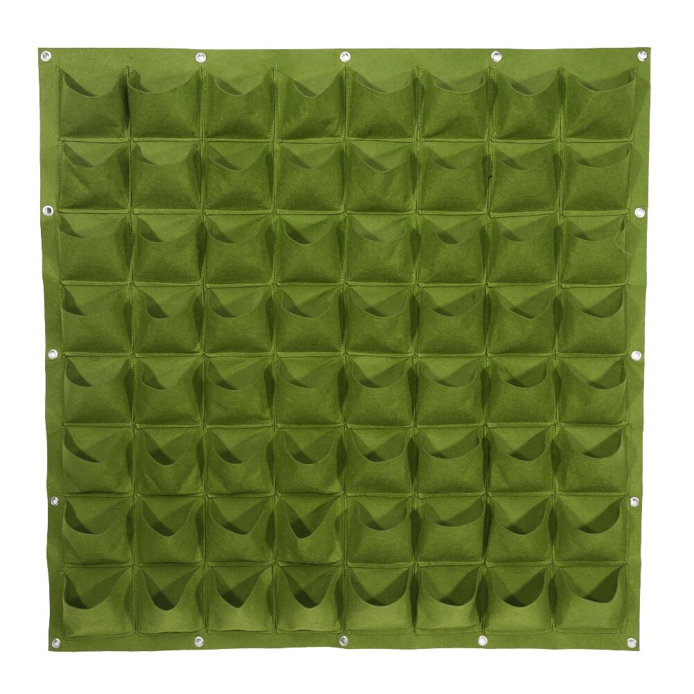 64 Pockets Vertical Outdoor Garden Felt Plants Flower Growing Bag Wall Hanging Planter (Green)