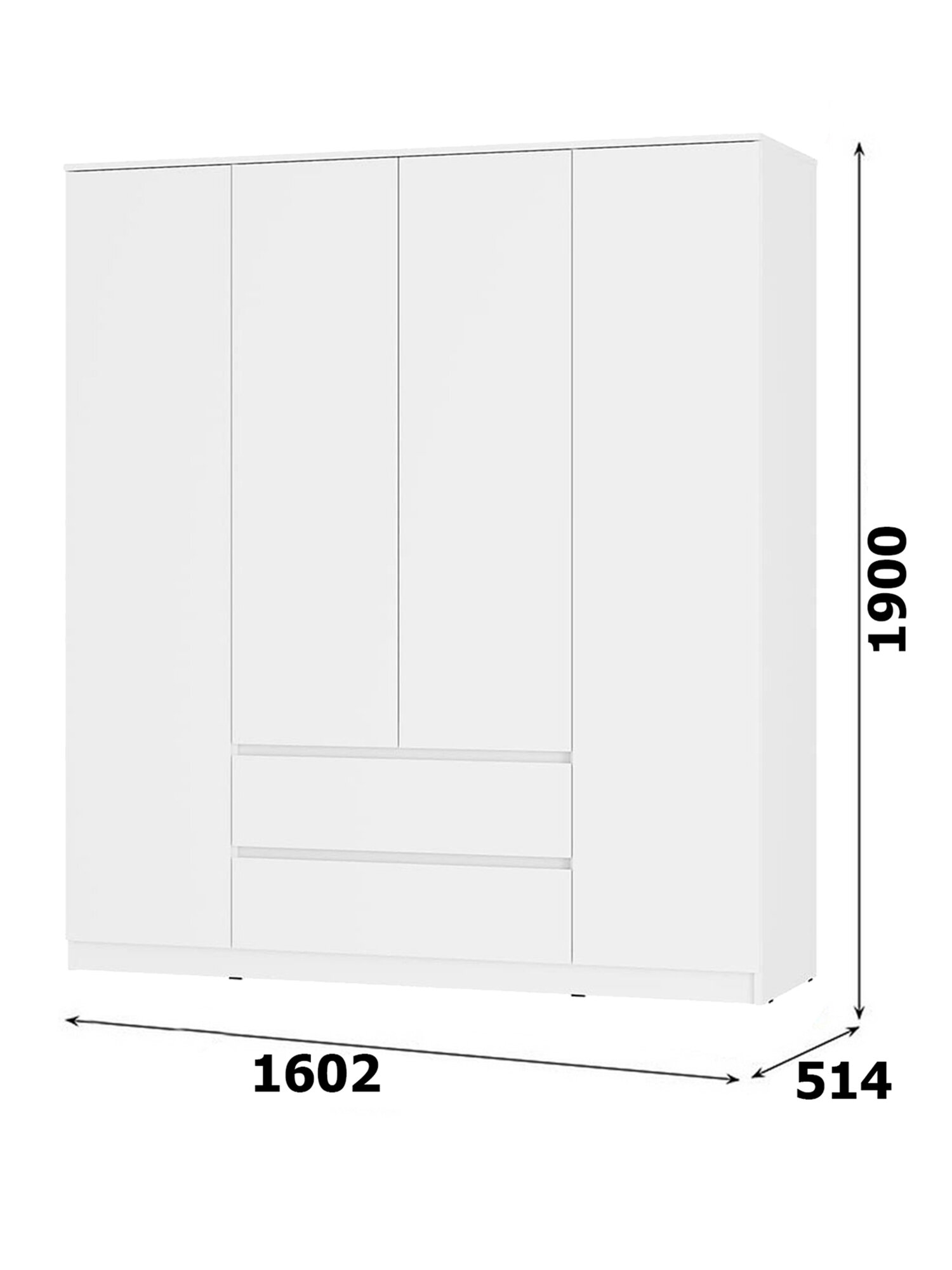 Шкаф 4-х створчатый Симпл ШК-13 с выдвижными ящиками цвет Белый BTS