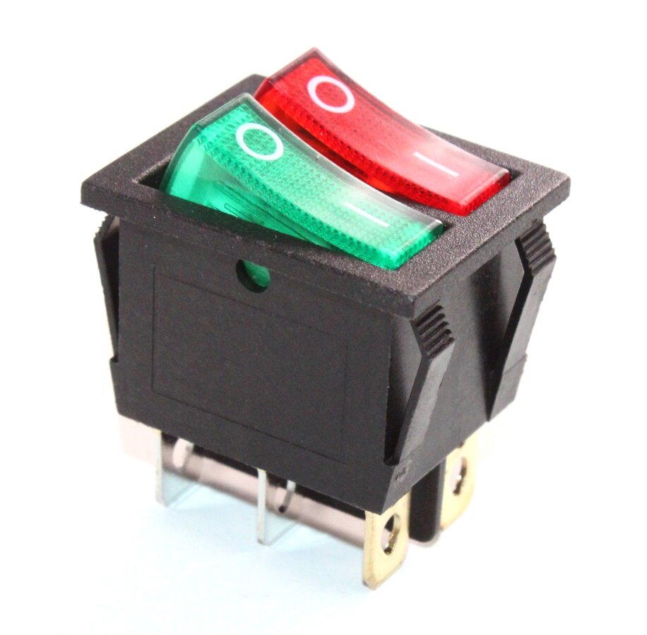 Выключатель IRS-2101-1C 15А (двойной, с индикатором), 6PIN, ON-OFF, красный/зелёный
