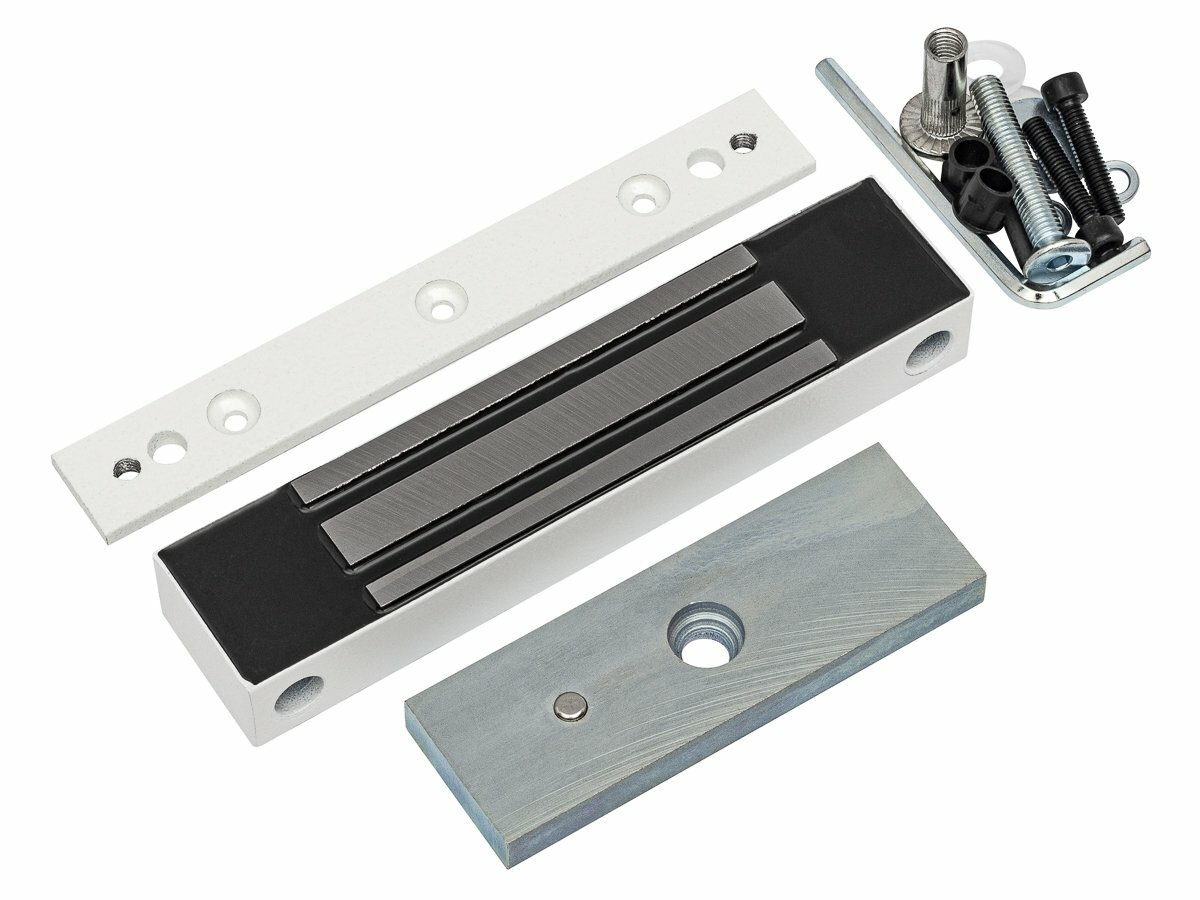 ML-180K (с планкой)(Белый) (AccordTec) Электромагнитный замок, 12В, сила удержания 200кг 180*40*25мм