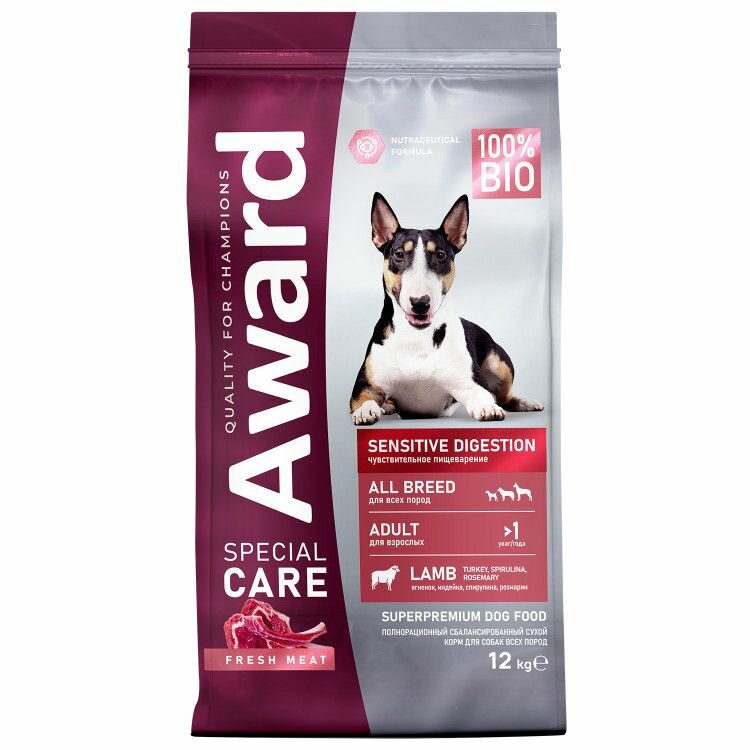 Сухой корм AWARD SPECIAL CARE Sensitive Digestion для собак с чувствительным пищеварением со свежим мясом ягненка, 12 кг