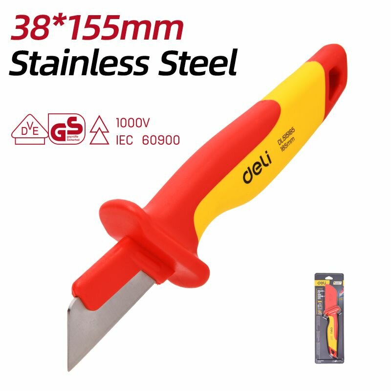 Нож электрика диэлектрический прямой 185мм Deli DL515185 (нержавеющая сталь)