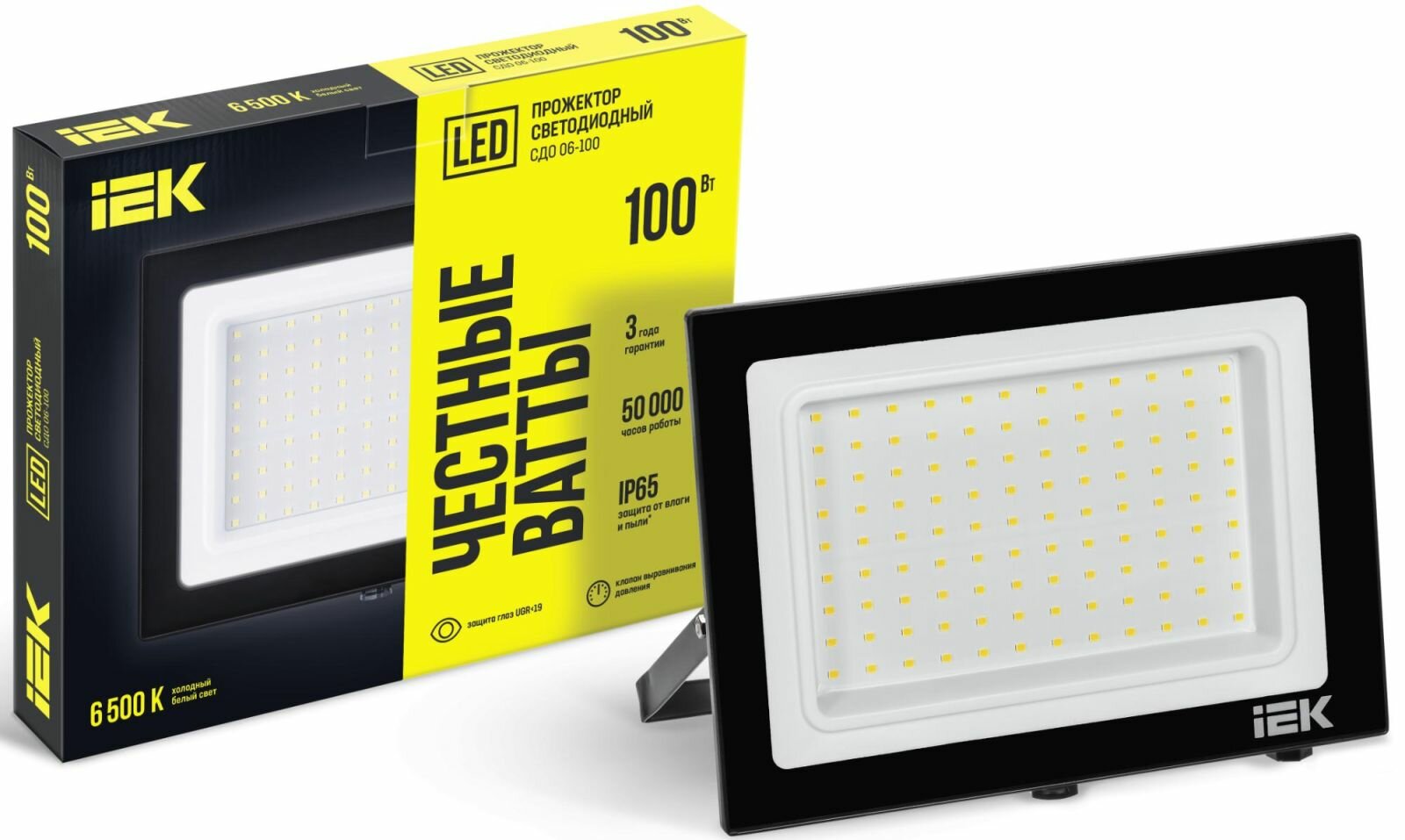 Прожектор светодиодный IEK СДО 06-100, IP65, 6500K, черный
