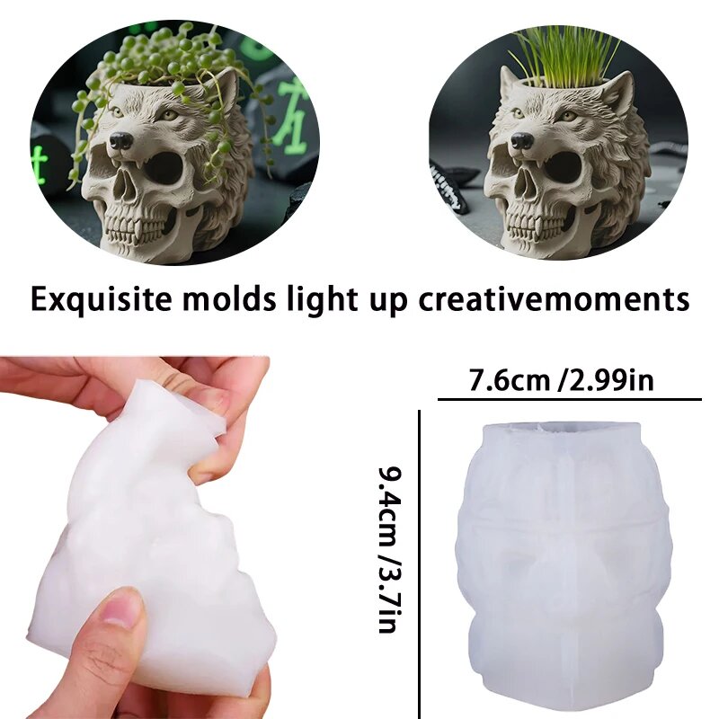 Силиконовая форма для отливки волка с черепом