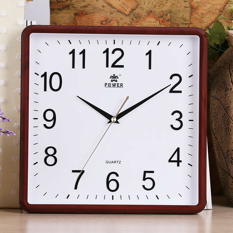 POWER Tyrant King Clock Square Living Room Simple Hanging Clock Clock 3D Letter Wall-mounted 30cm Wood Grain Color BW23005J