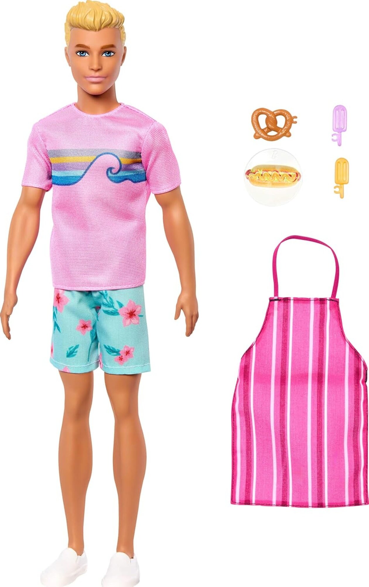 Кукла Mattel Barbie Mysteries Beach Detectives - Кукла Кен в розовой футболке с фартуком и аксессуарами - Барби JFV65