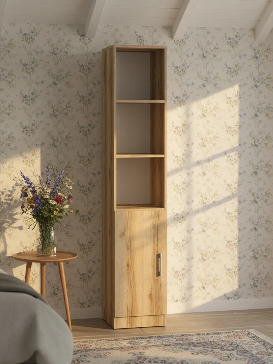 В спальню деревянный шкаф пенал FRESTER с полками для одежды, от производителя