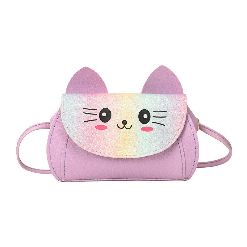 Игрушечная и яркая детская сумка через плечо с рисунком кота с цветовыми сочетаниями для повседневного использования фиолетовый