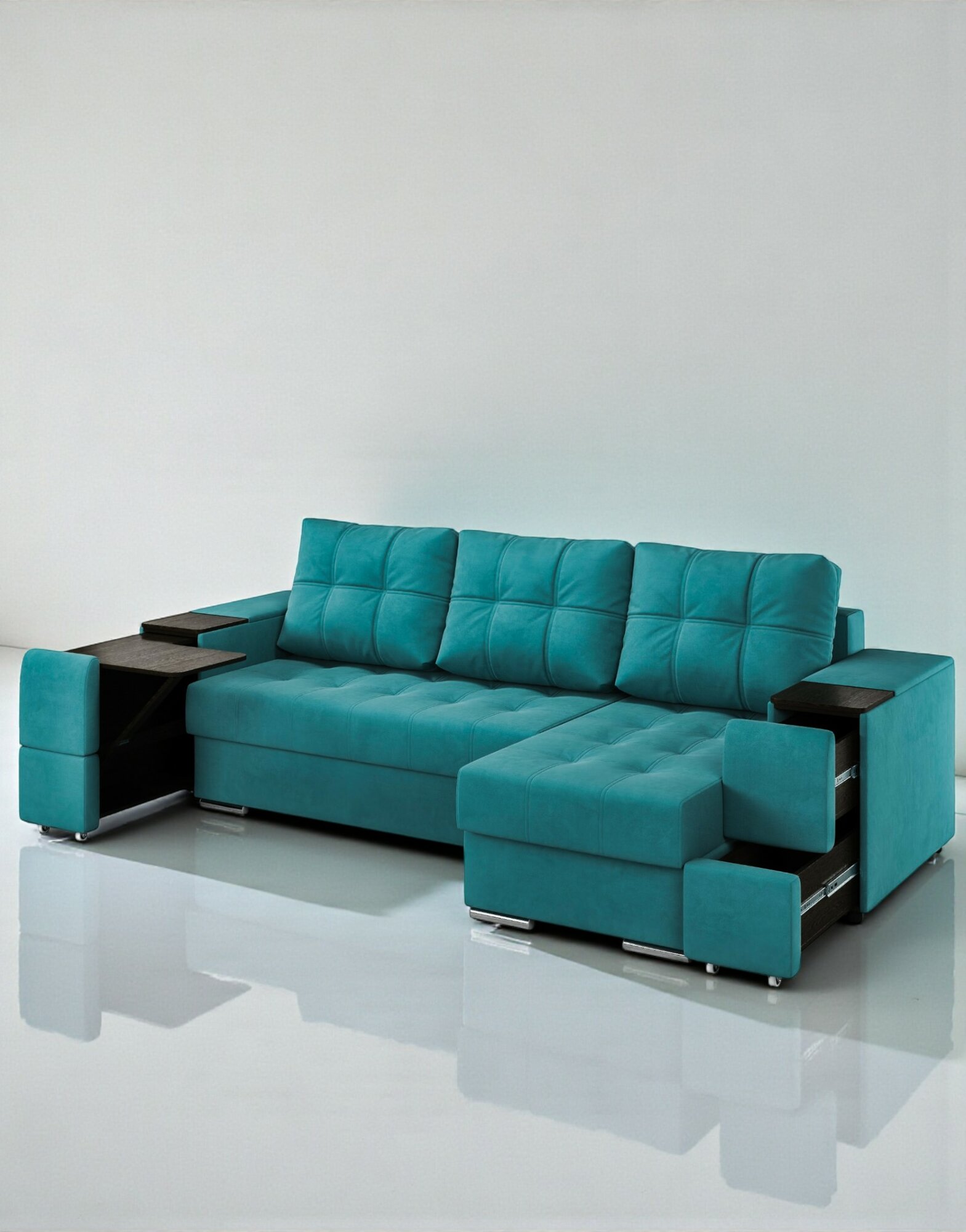 Угловой диван Бруклин, пантограф, независимый пружинный блок, металлический каркас, с журнальным столиком