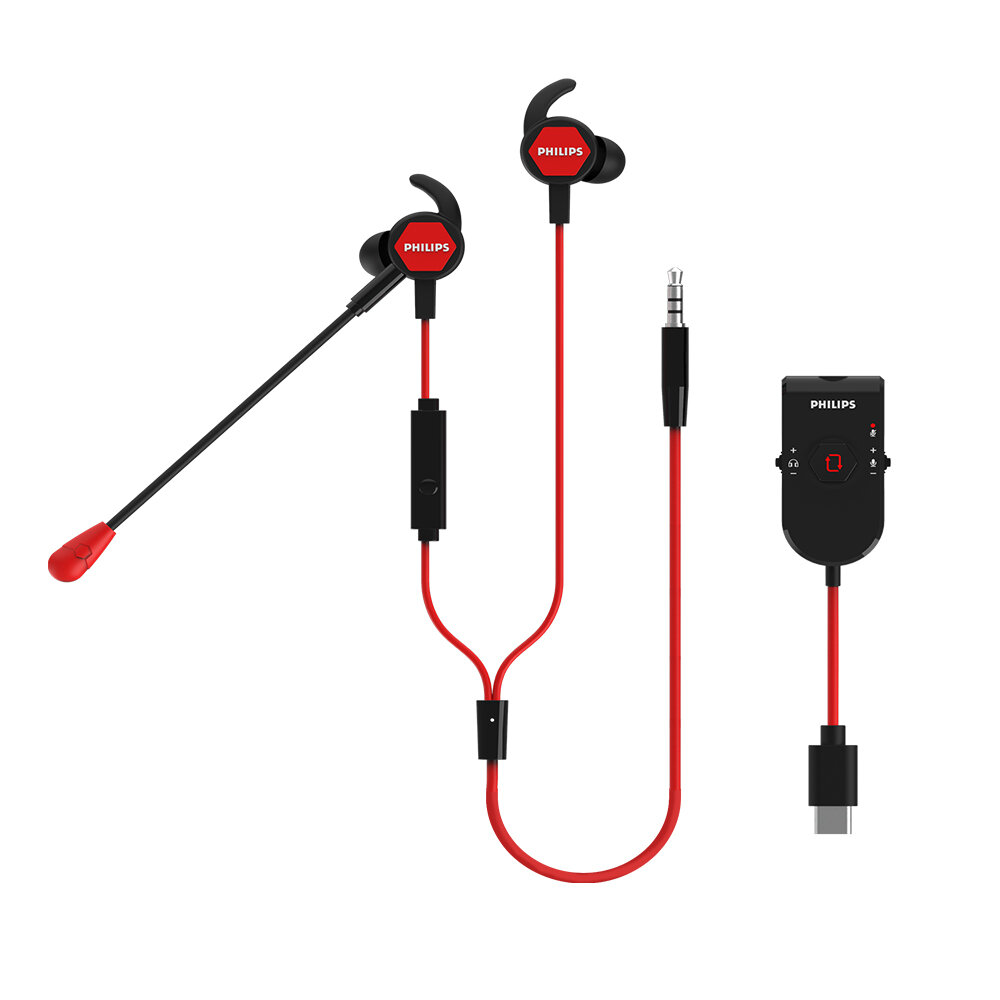 Наушники PHILIPS проводные черные с красным, высокая чувствительность, мягкие амбушюры, легкие