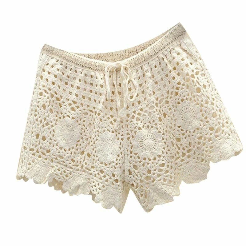 Кружевные полые леггинсы с трехточечными повседневными шортами-абрикосовый